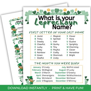 Leprechaun Name Game Printable, What is Your Leprechaun Name Activity ...