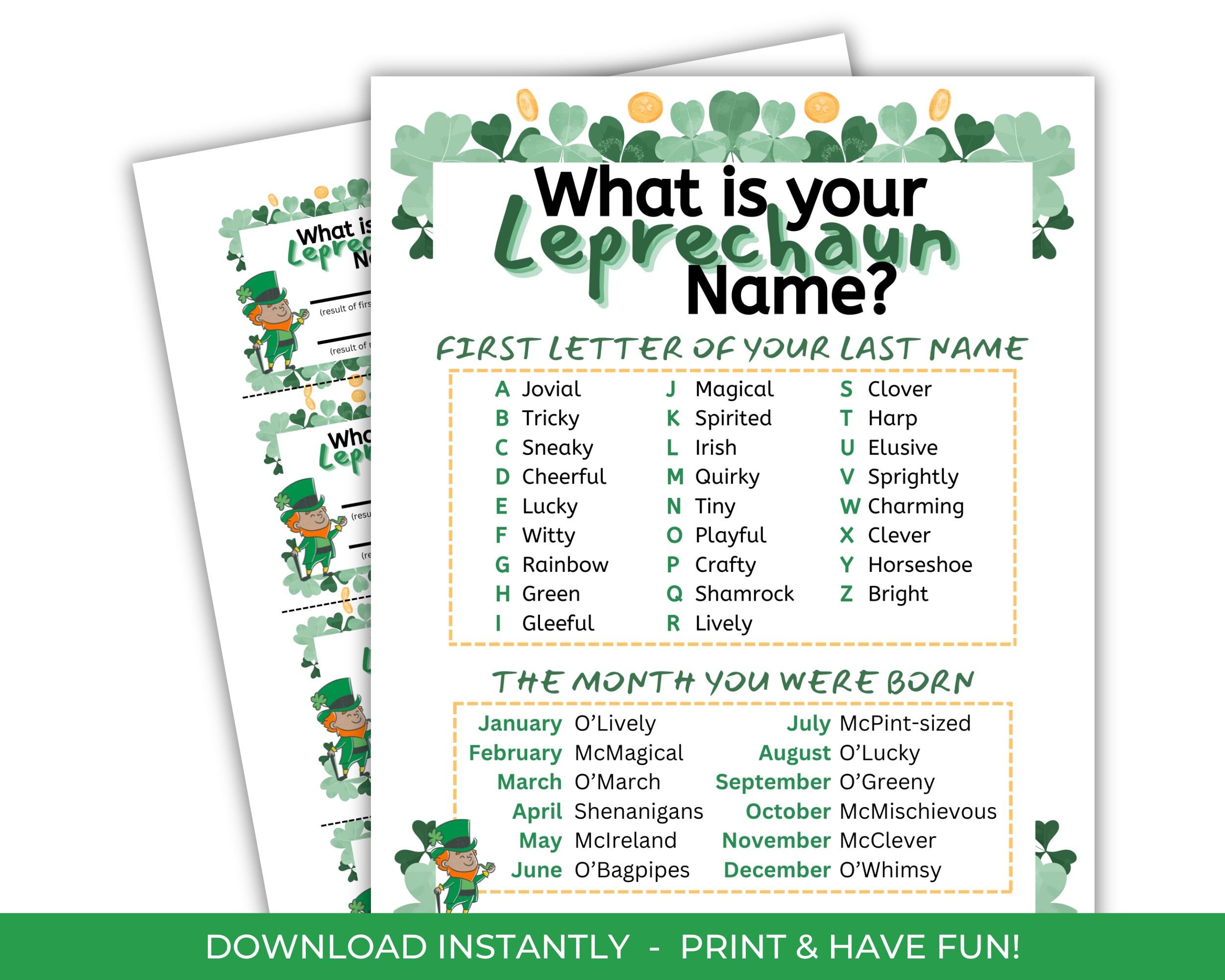 Leprechaun Name Game Printable, What is Your Leprechaun Name Activity ...