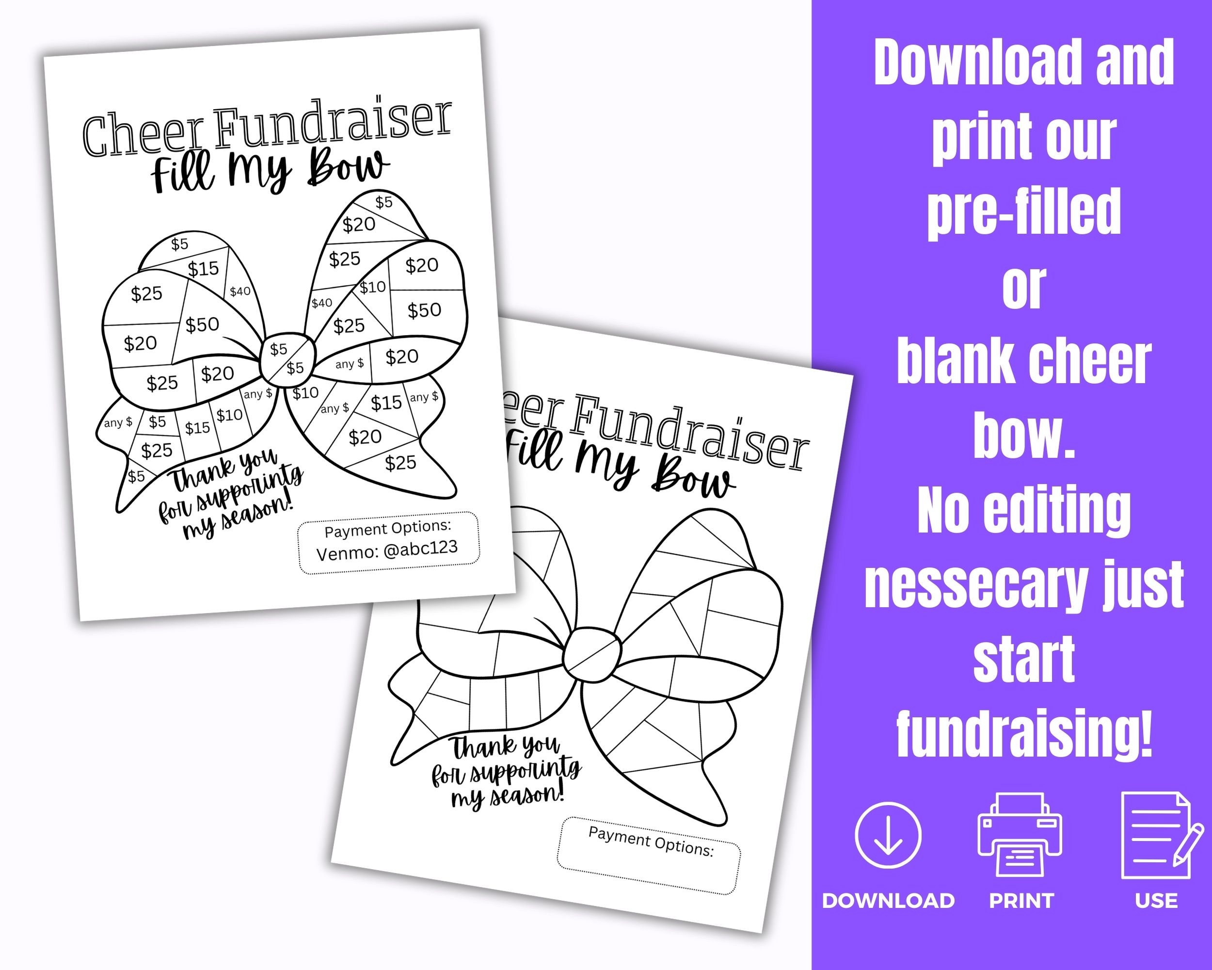 Fill My Bow Cheer Fundraiser Printable, Cheerleading Team Fundraising ...