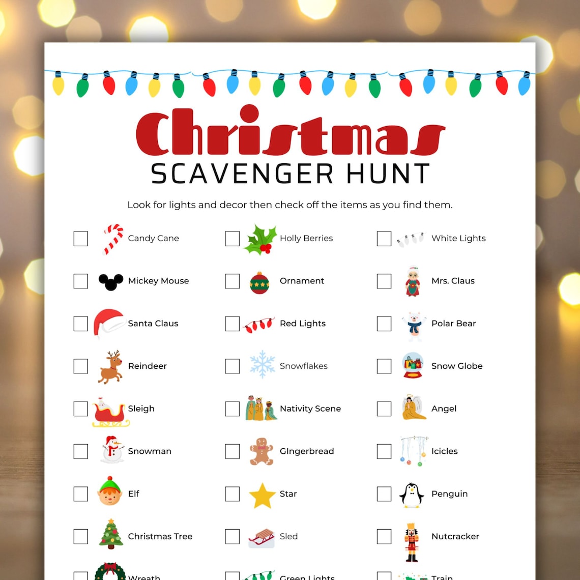 Christmas Lights Scavenger Hunt Outdoor Christmas Scavenger Hunt Family ...
