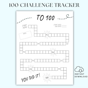 100 Challenge Tracker Printable, 100 Miles, 100 Sales, 100 Books, 100 ...