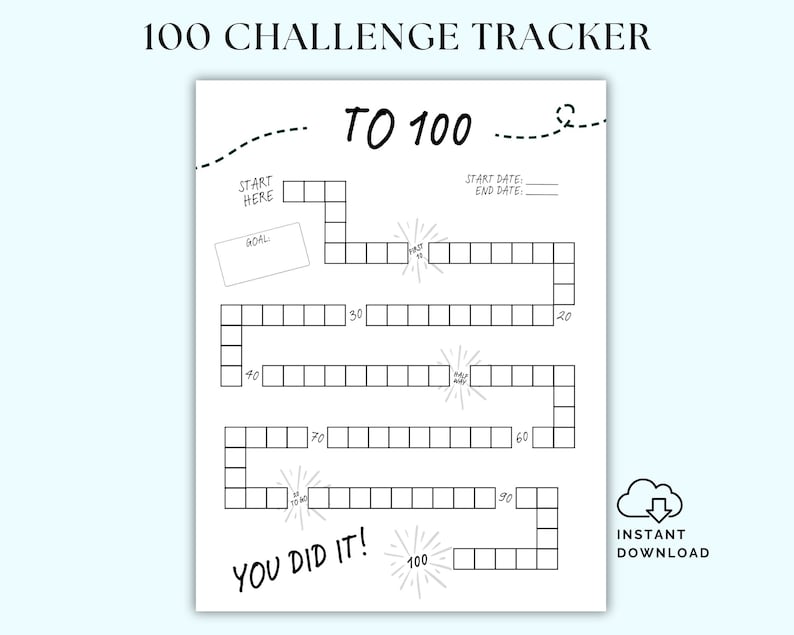 100 Challenge Tracker Printable, 100 Miles, 100 Sales, 100 Books, 100 ...