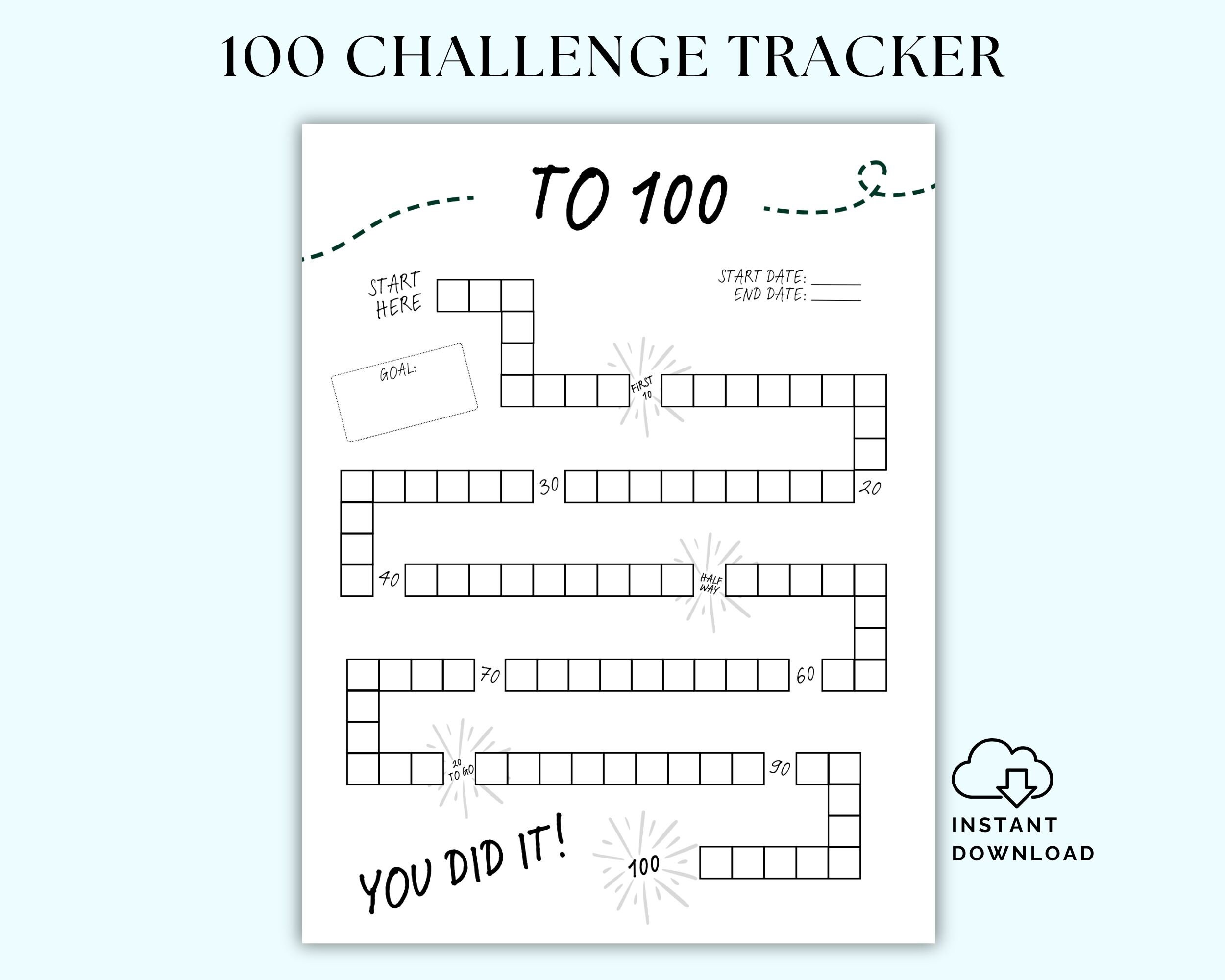 100 Challenge Tracker Printable, 100 Miles, 100 Sales, 100 Books, 100 ...