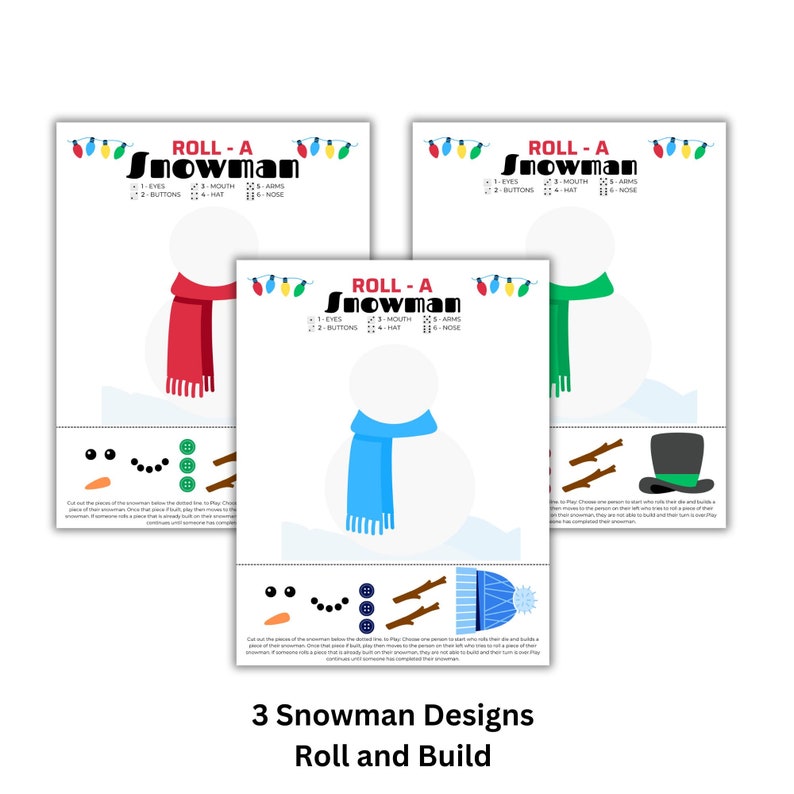 Roll a Snowman Dice Game for Kids Holiday Roll a Dice Game Winter ...