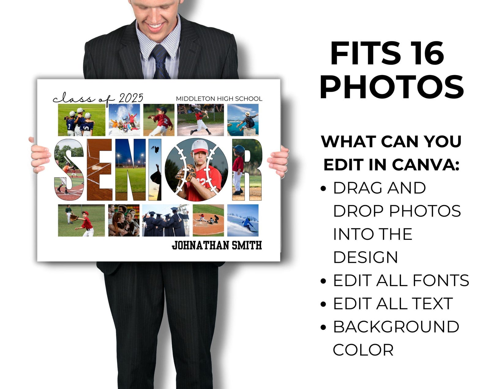 Baseball Photo Collage Template, Baseball Senior Night Gift ...