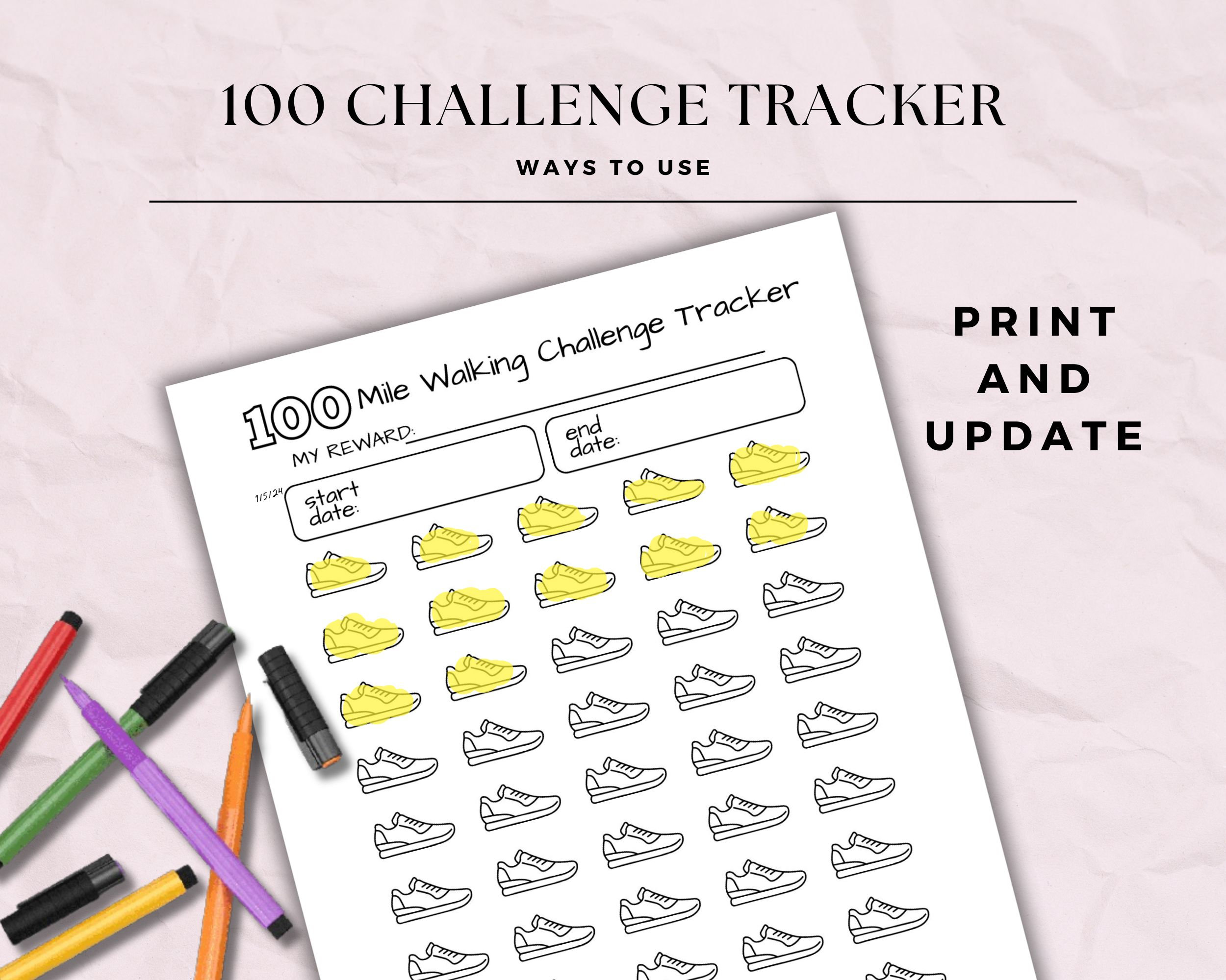 100 Mile Tracker Walking Challenge Tracker, 100 Mile Walking Log ...