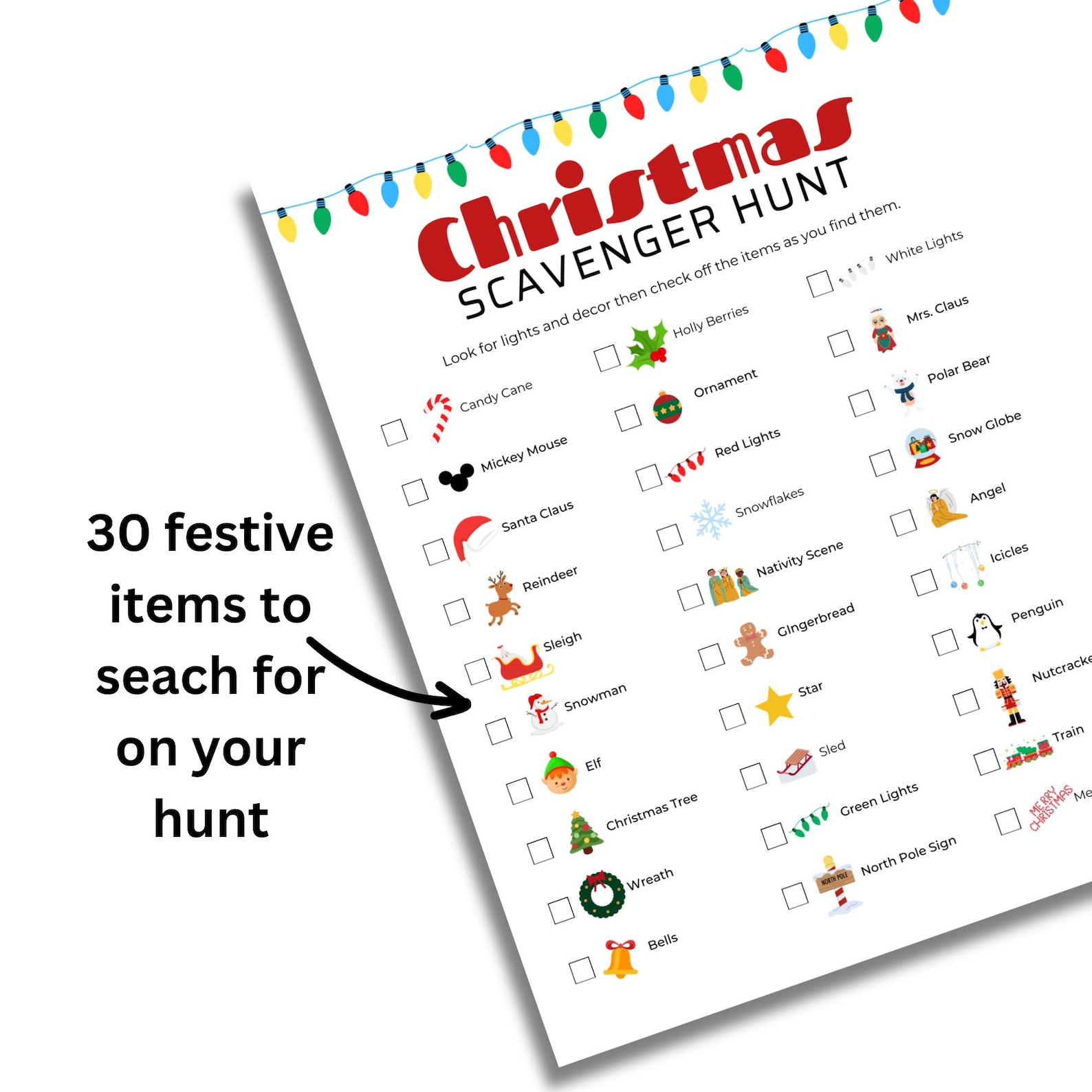 Christmas Lights Scavenger Hunt | Outdoor Christmas Scavenger Hunt ...