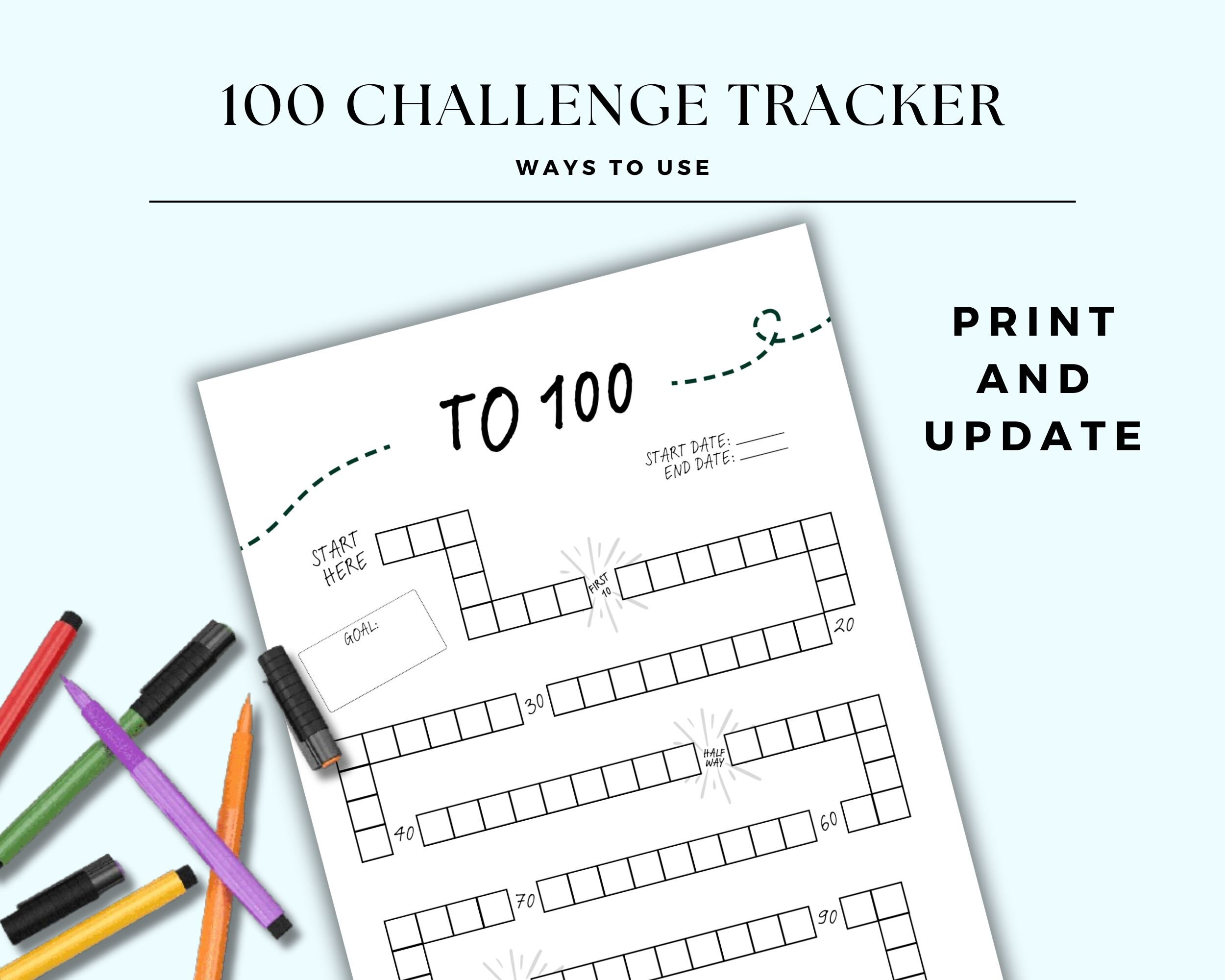 100 Challenge Tracker Printable, 100 Miles, 100 Sales, 100 Books, 100 ...