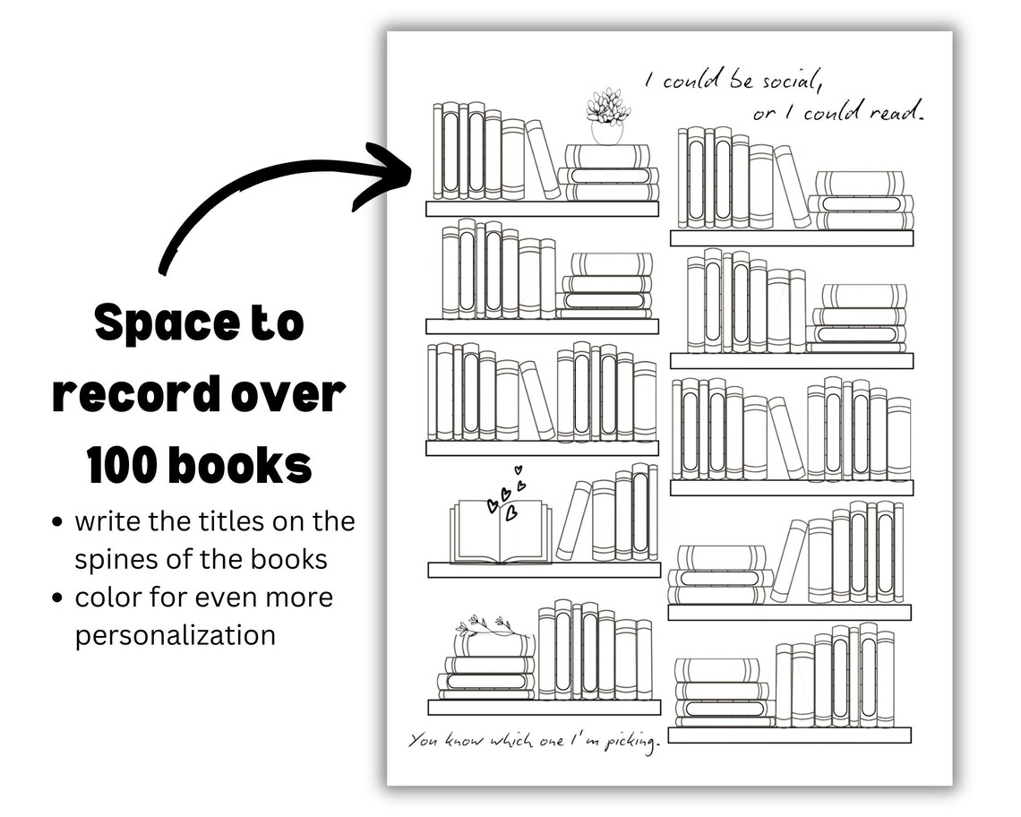 Book Tracker Poster, 100 Book Reading Log, Bookshelf Tracker, Yearly ...