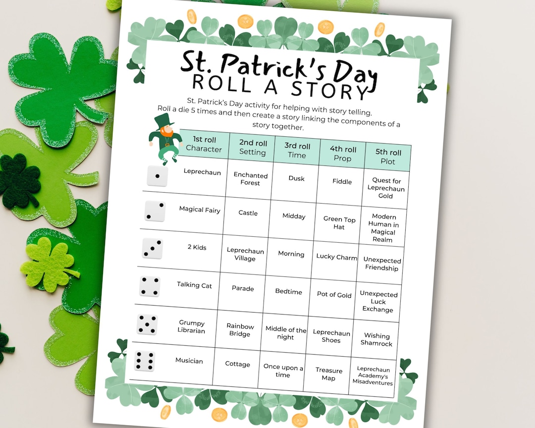 St Patrick's Day Roll a Story, Leprechaun Writing Activity, Classroom ...
