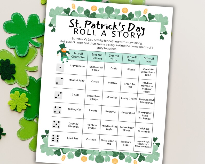 St Patrick's Day Roll a Story, Leprechaun Writing Activity, Classroom ...