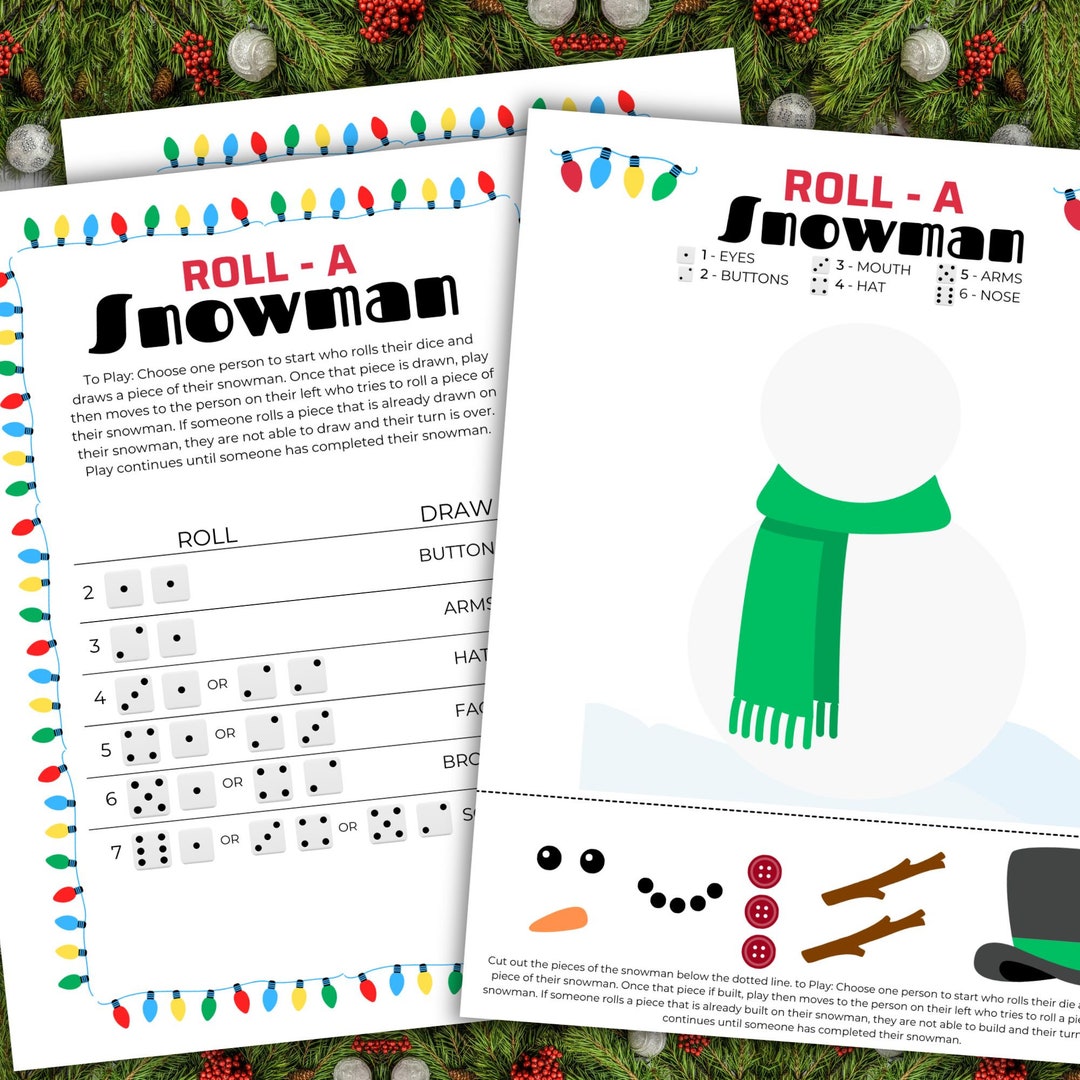 Roll a Snowman Dice Game for Kids Holiday Roll a Dice Game Winter ...