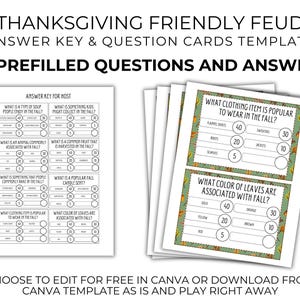 Thanksgiving Friendly Feud Game – Printable Thanksgiving Game Editable ...