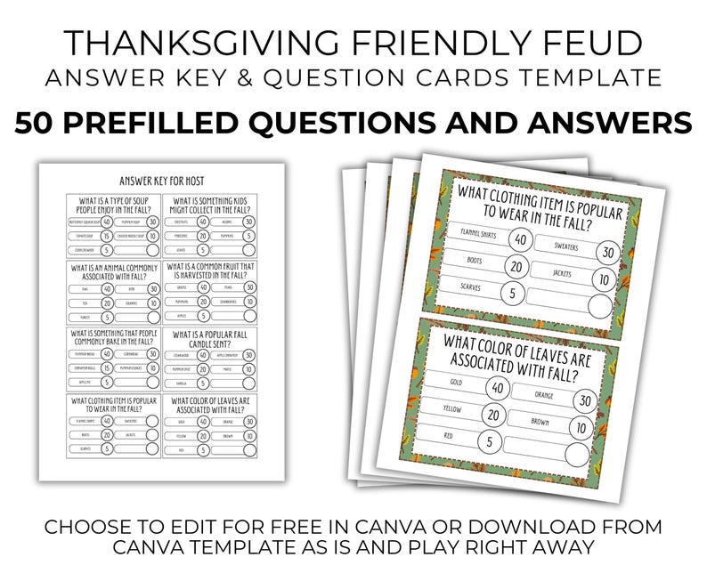 Thanksgiving Friendly Feud Game – Printable Thanksgiving Game Editable ...