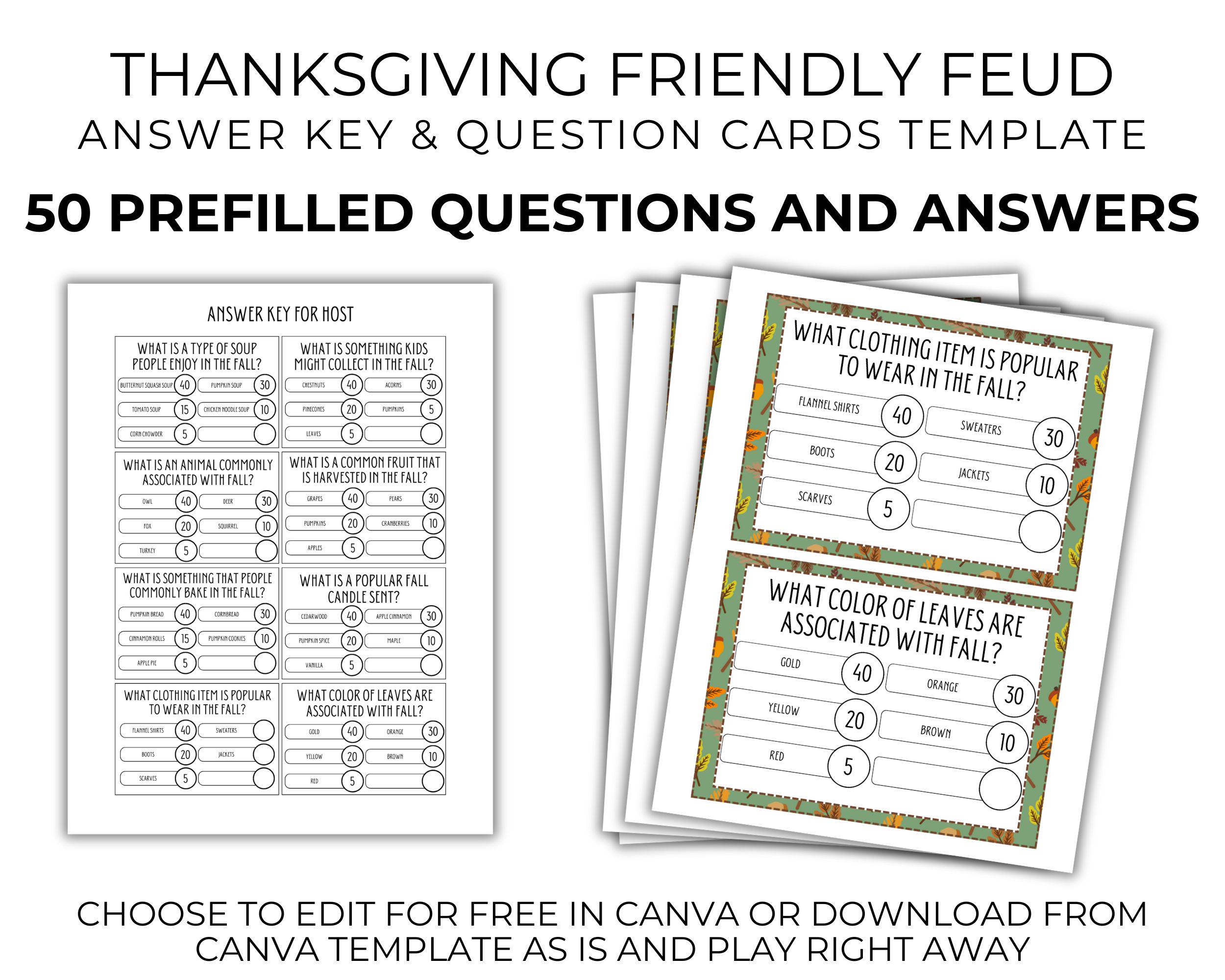 Thanksgiving Friendly Feud Game – Printable Thanksgiving Game Editable ...