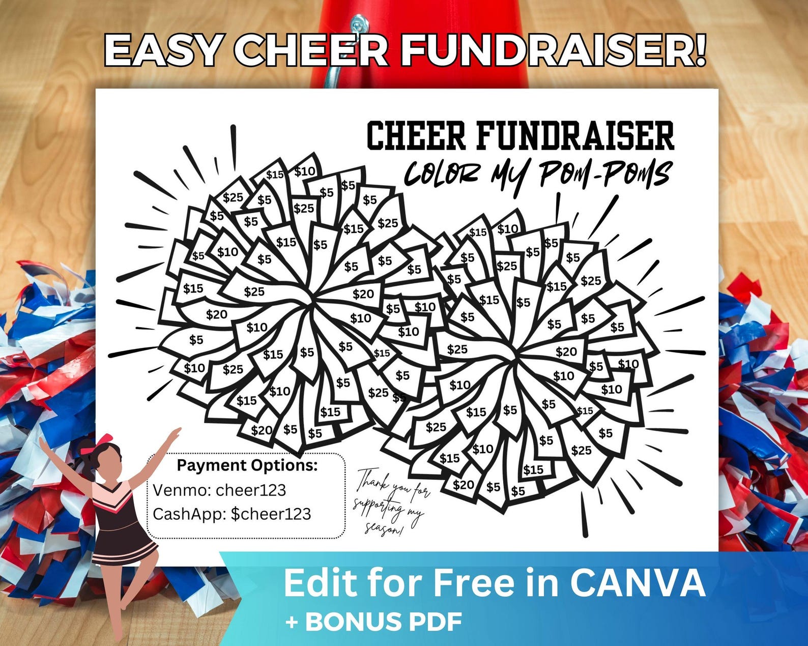 Cheer Fundraiser Flyer Fill My Pom Poms, Cheerleading Team Fundraising ...