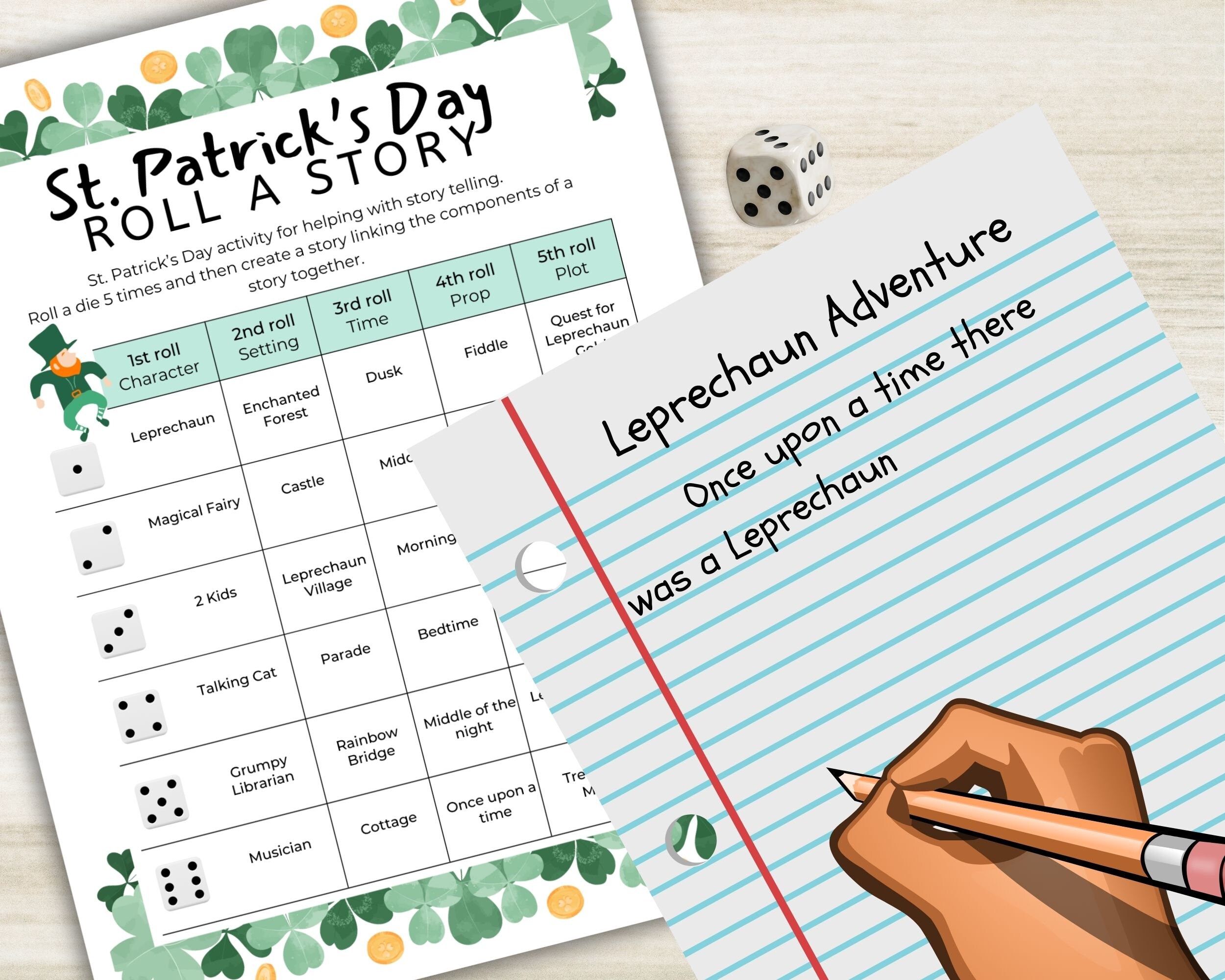 St Patrick's Day Roll a Story, Leprechaun Writing Activity, Classroom ...