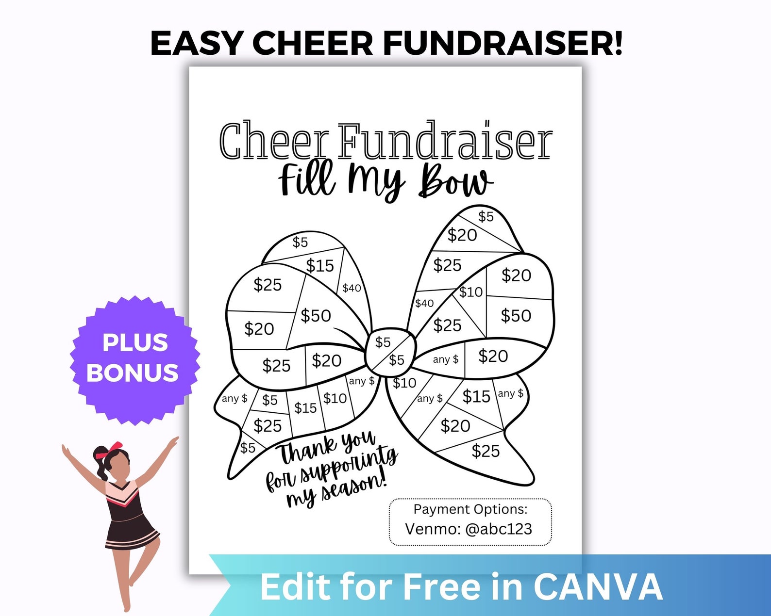 Fill My Bow Cheer Fundraiser Printable, Cheerleading Team Fundraising ...