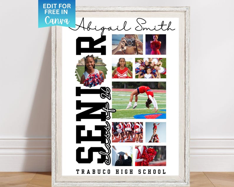 Cheerleader Senior Gift, Canva Cheer Template, 2026 Cheerleader Photo ...