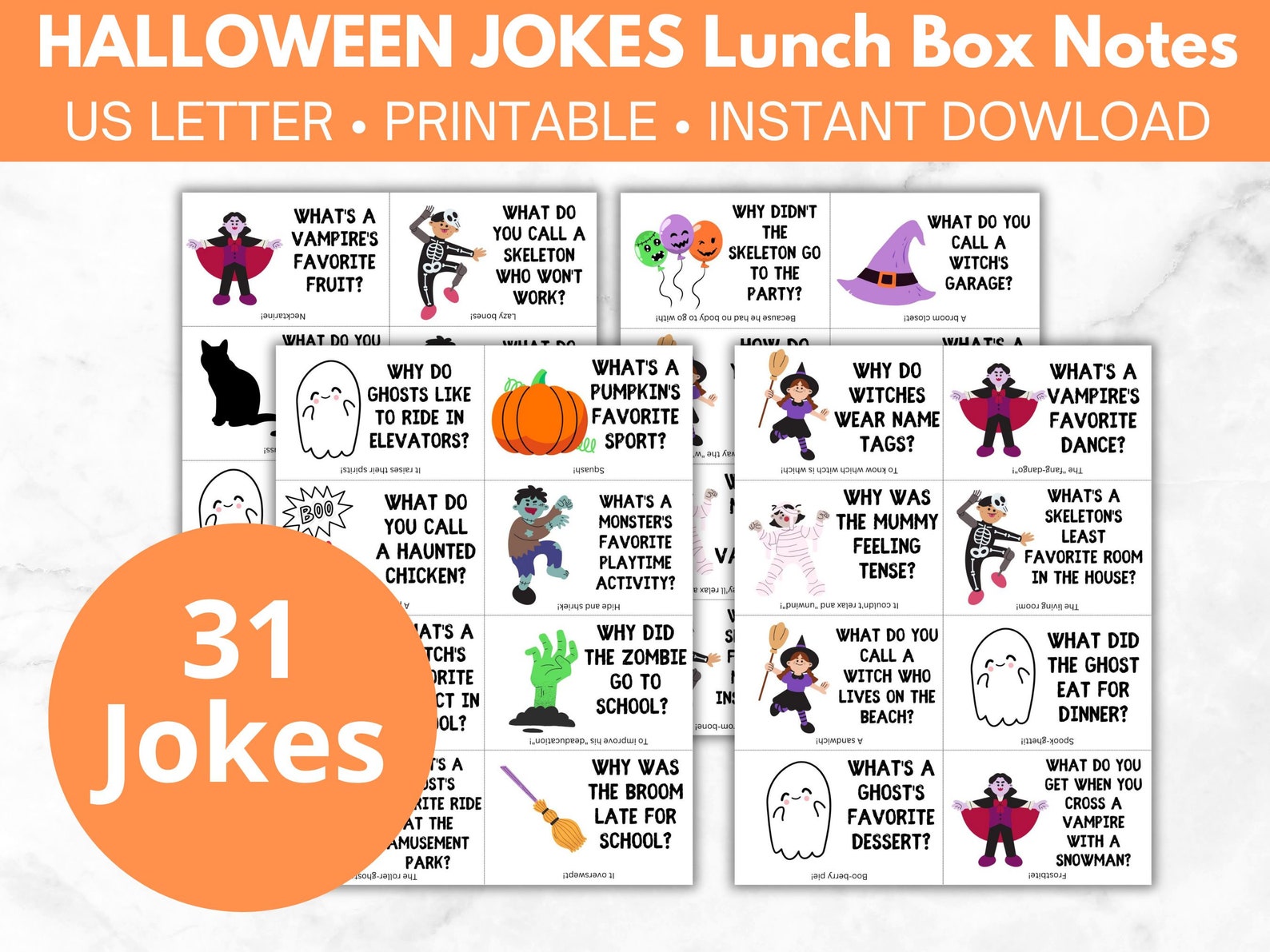 HALLOWEEN Printable Lunch Box Jokes | Halloweenthemed Lunch Notes ...
