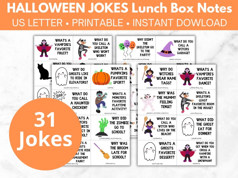 HALLOWEEN Printable Lunch Box Jokes | Halloweenthemed Lunch Notes ...