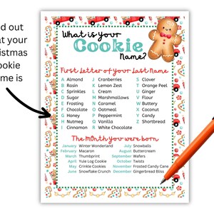 What's Your Cookie Name Game, Christmas Cookie Exchange Party, Holiday ...