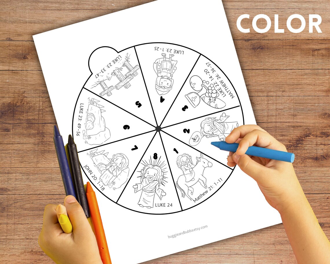 Easter Story Coloring Wheel Craft, Easter Story Coloring Sheet for Kids ...