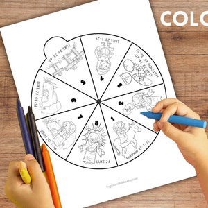 Easter Story Coloring Wheel Craft, Easter Story Coloring Sheet for Kids ...
