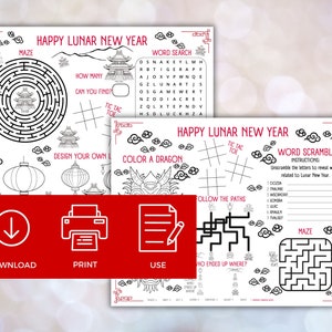 Lunar New Year Activity Coloring Placemat Printable, Year of the Dragon ...