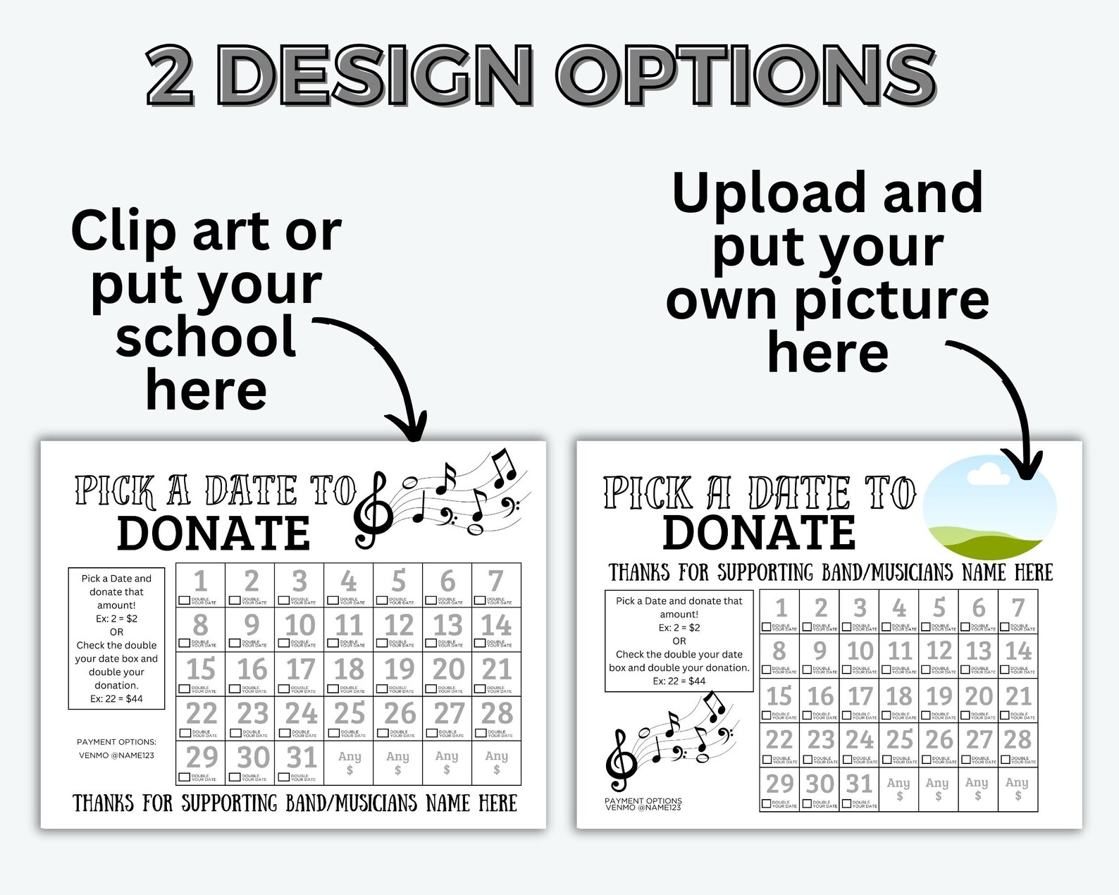 Editable Calendar Fundraiser, Unique Band Pick A Date to Donate ...