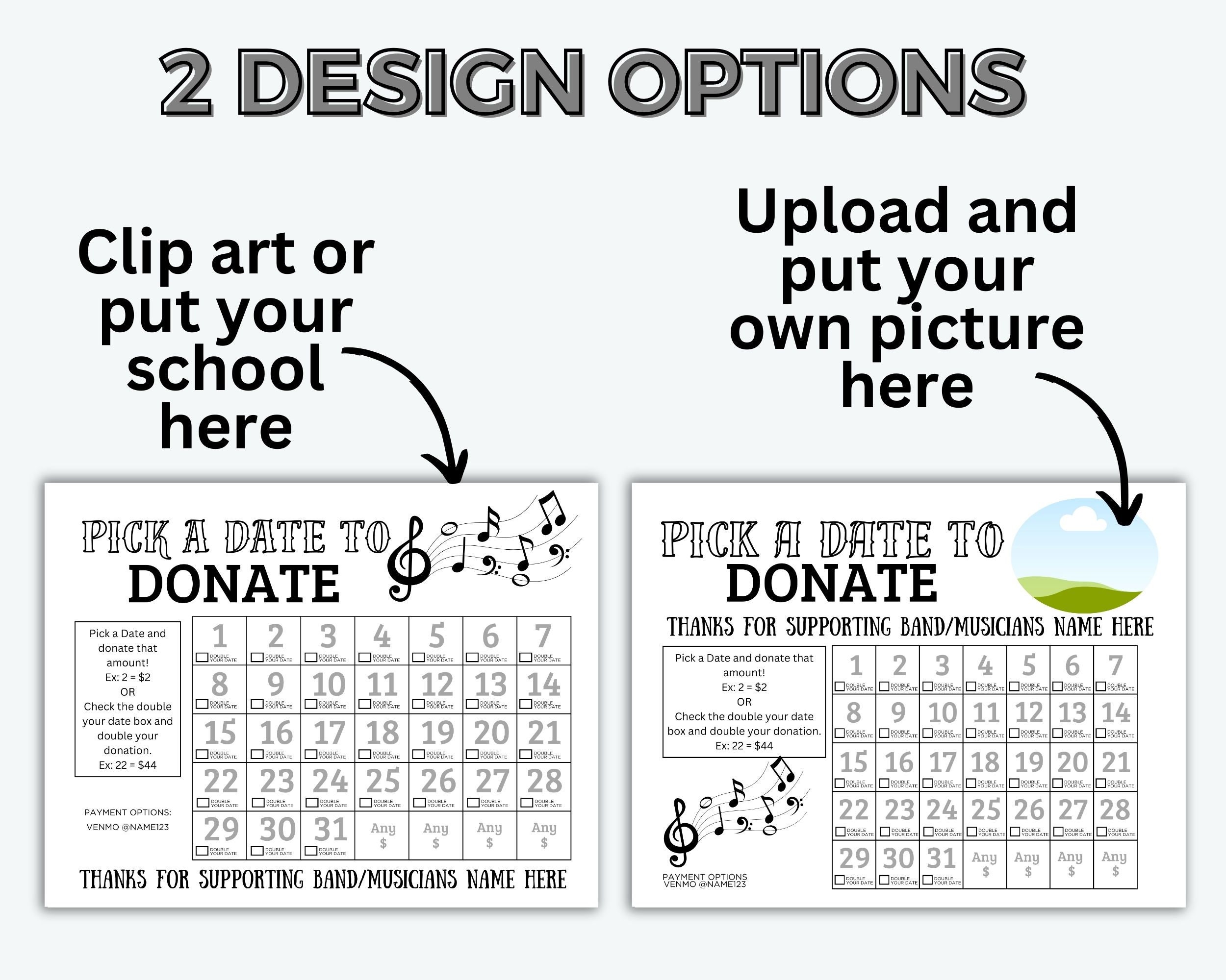 Editable Calendar Fundraiser, Unique Band Pick A Date to Donate ...