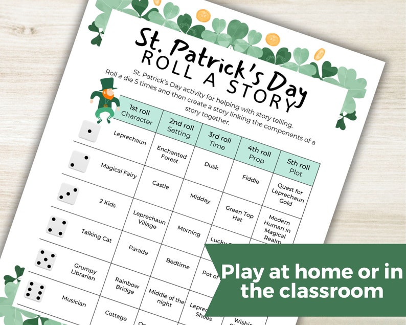 St Patrick's Day Roll a Story, Leprechaun Writing Activity, Classroom ...