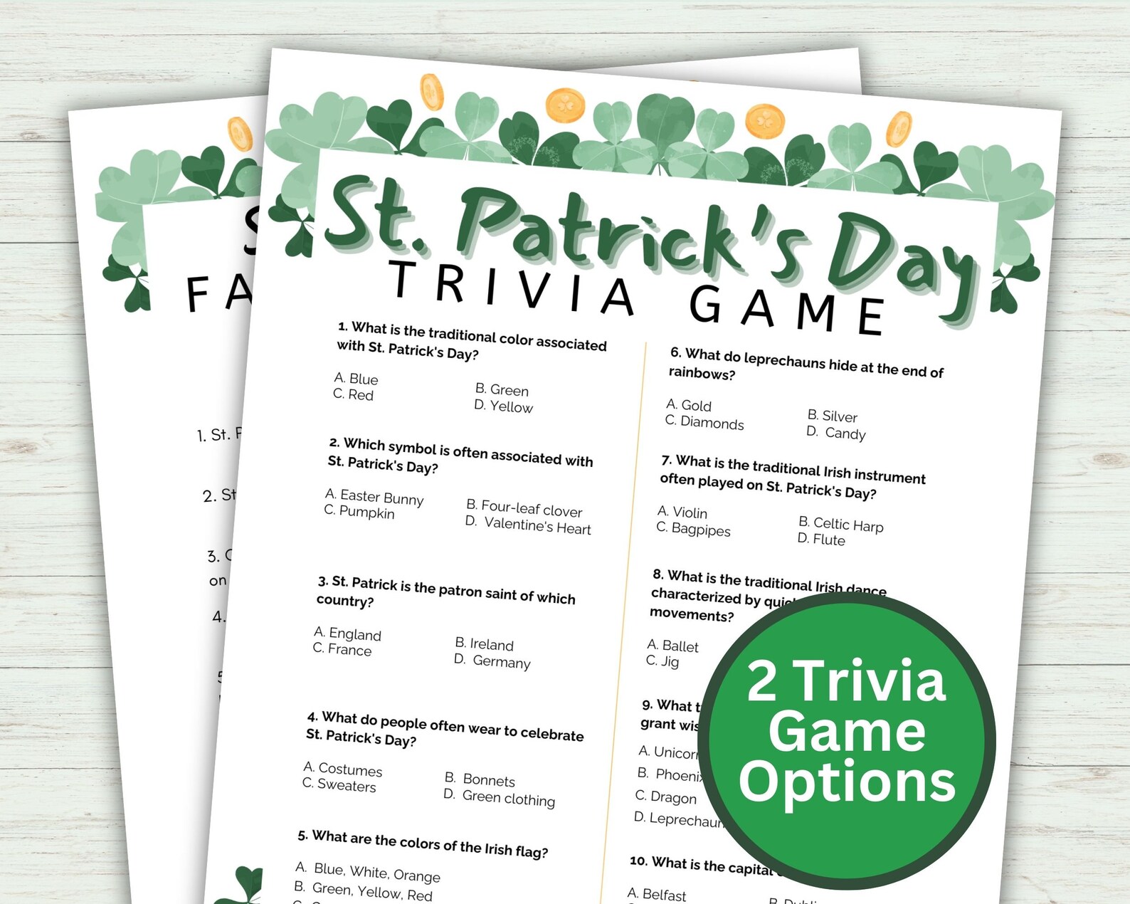 St. Patrick's Day Trivia Game Printable, St. Patrick's Day Party Game ...