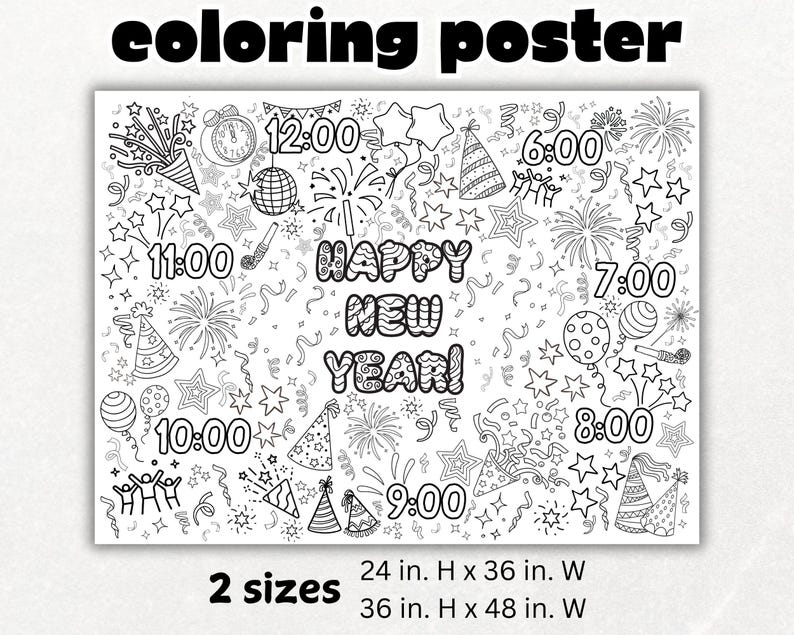 Giant Coloring Poster New Year's Eve, Printable New Years Poster ...