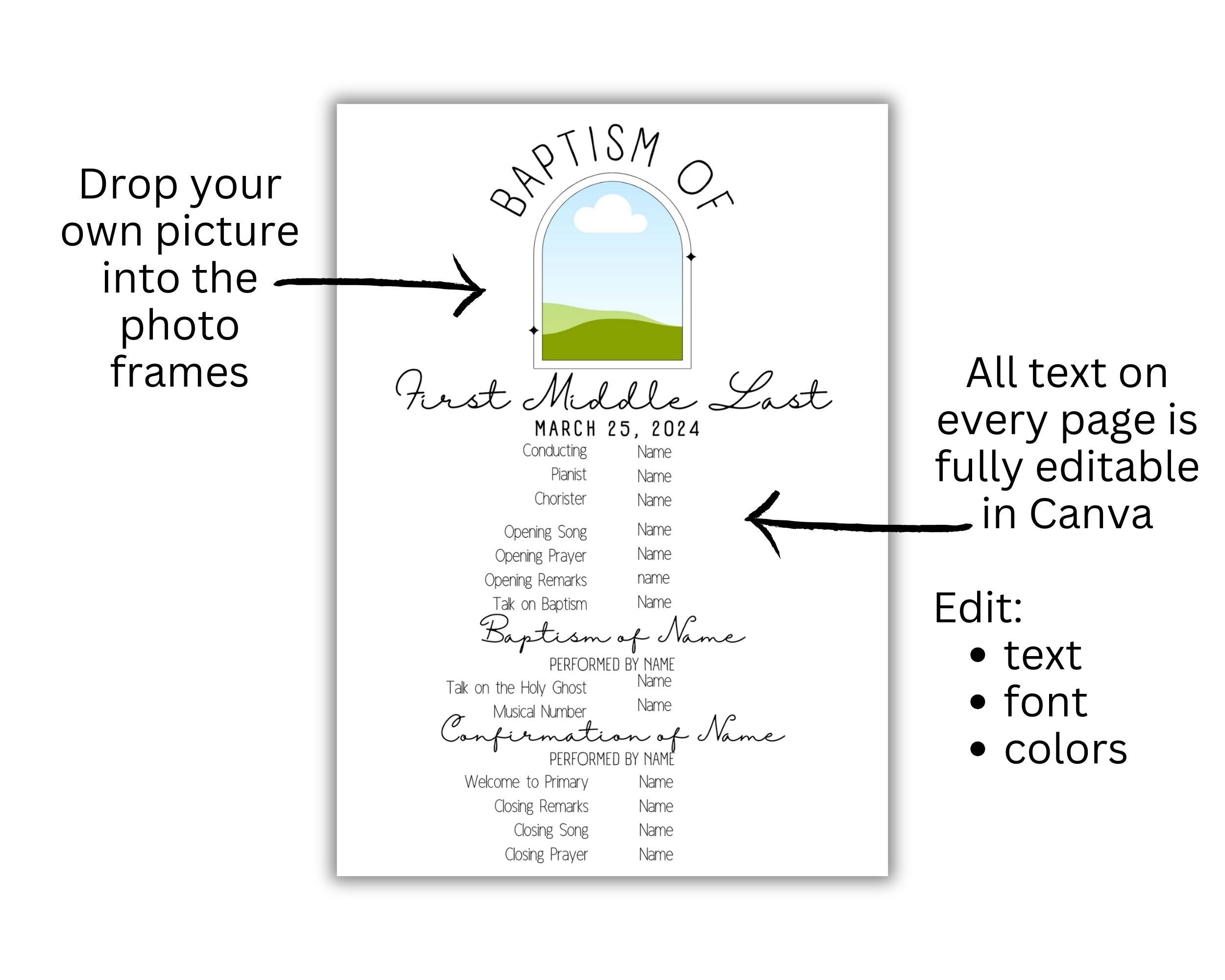 Editable LDS Baptism Program, 1/2 Page Baptism Program Template for Boy ...