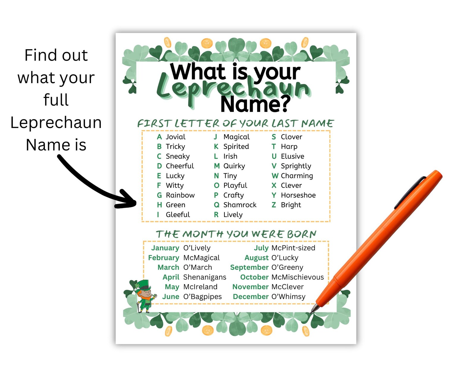 Leprechaun Name Game Printable, What is Your Leprechaun Name Activity ...