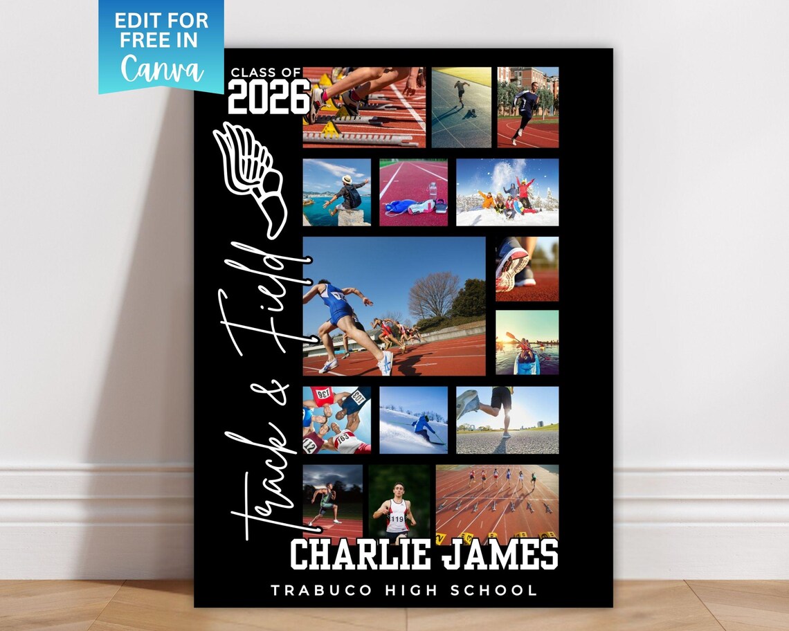 Track and Field Photo Collage Senior Night Poster Template, Custom ...