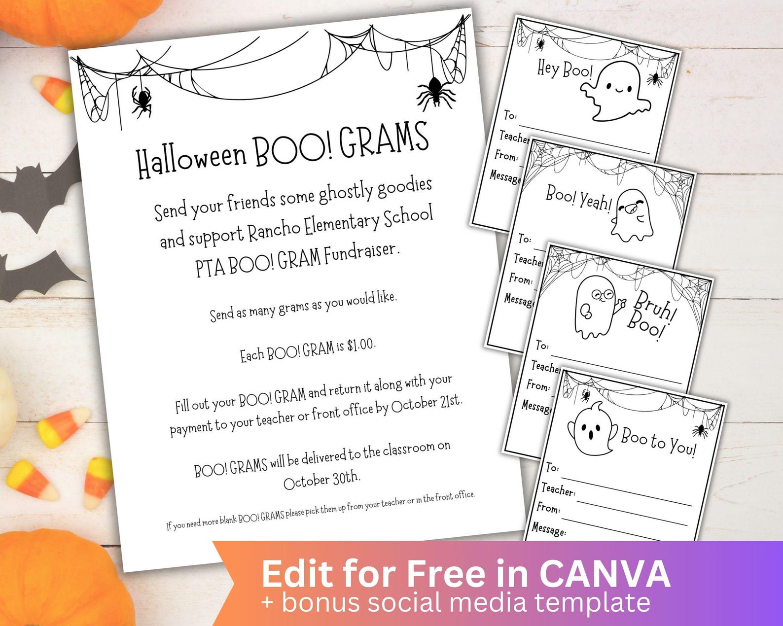 Editable Halloween Boo Grams Fundraiser, PTA PTO Fall Fundraiser ...