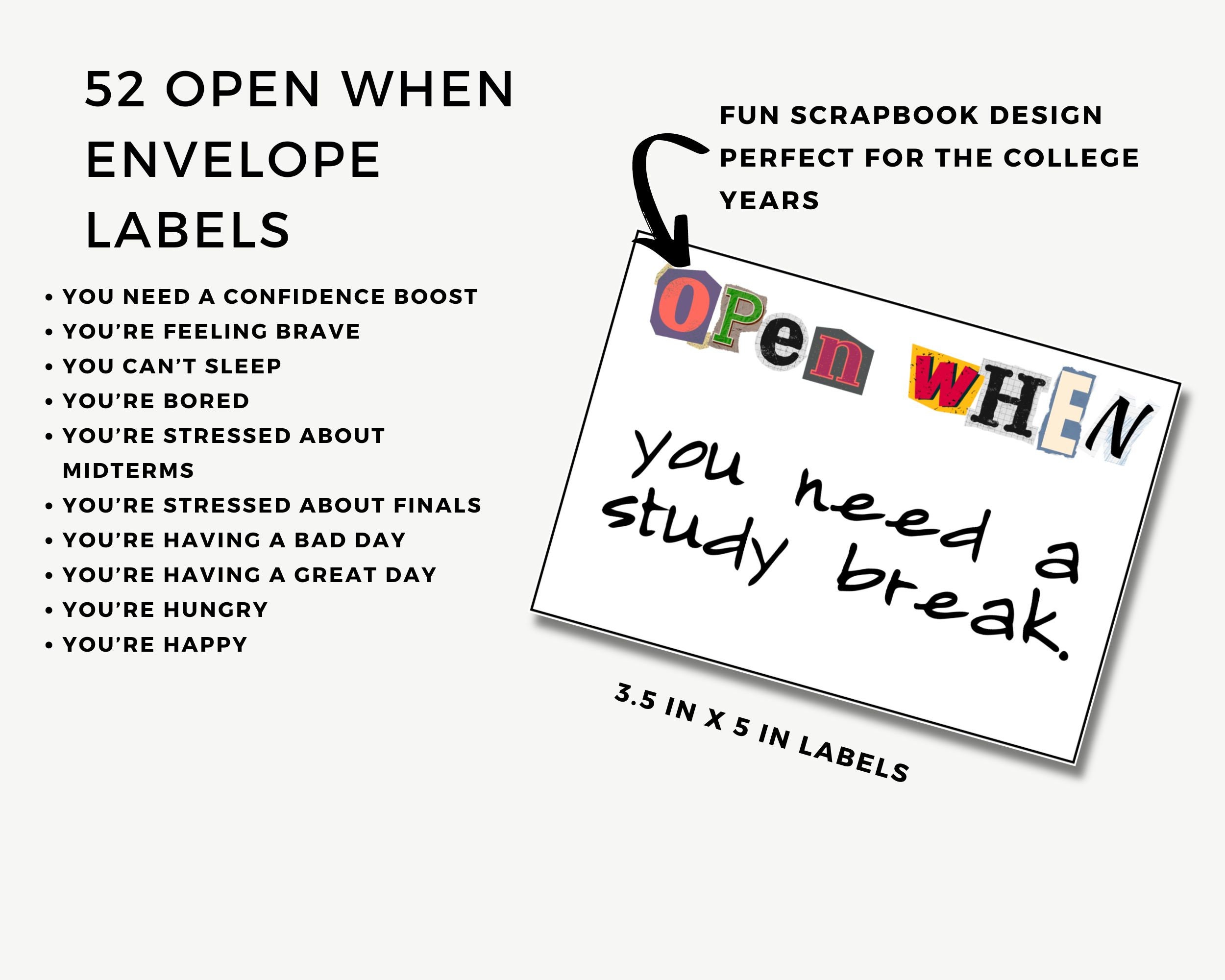 Open When Envelopes Printable, College Student Going Away Gift, Open ...