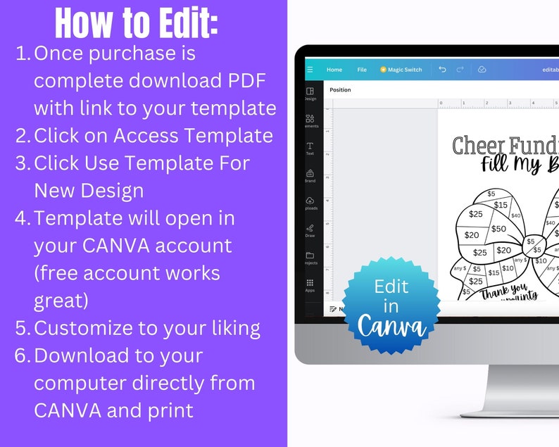 Fill My Bow Cheer Fundraiser Printable, Cheerleading Team Fundraising ...