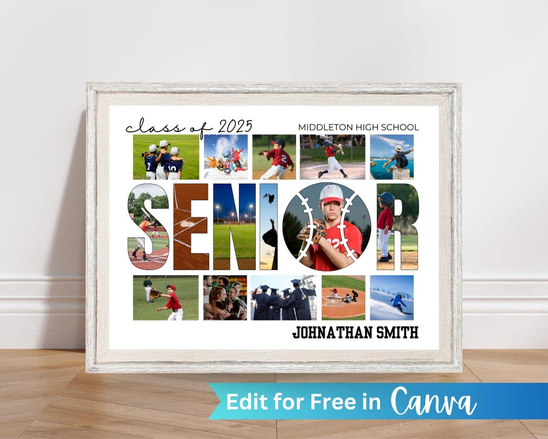 Baseball Photo Collage Template, Baseball Senior Night Gift ...