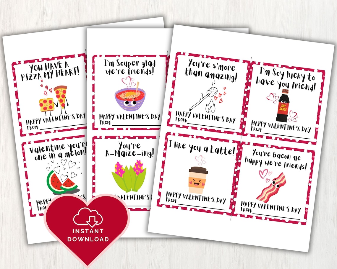 12 Punny Printable Valentine's Day Cards for Kids, Cute Food Pun ...