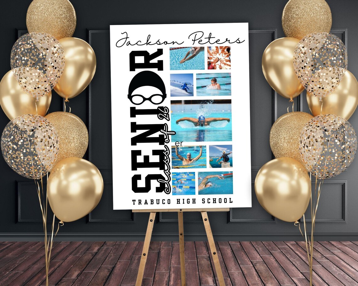 Swim Photo Collage Template, Swim Team Senior Night Poster, Swimmer ...