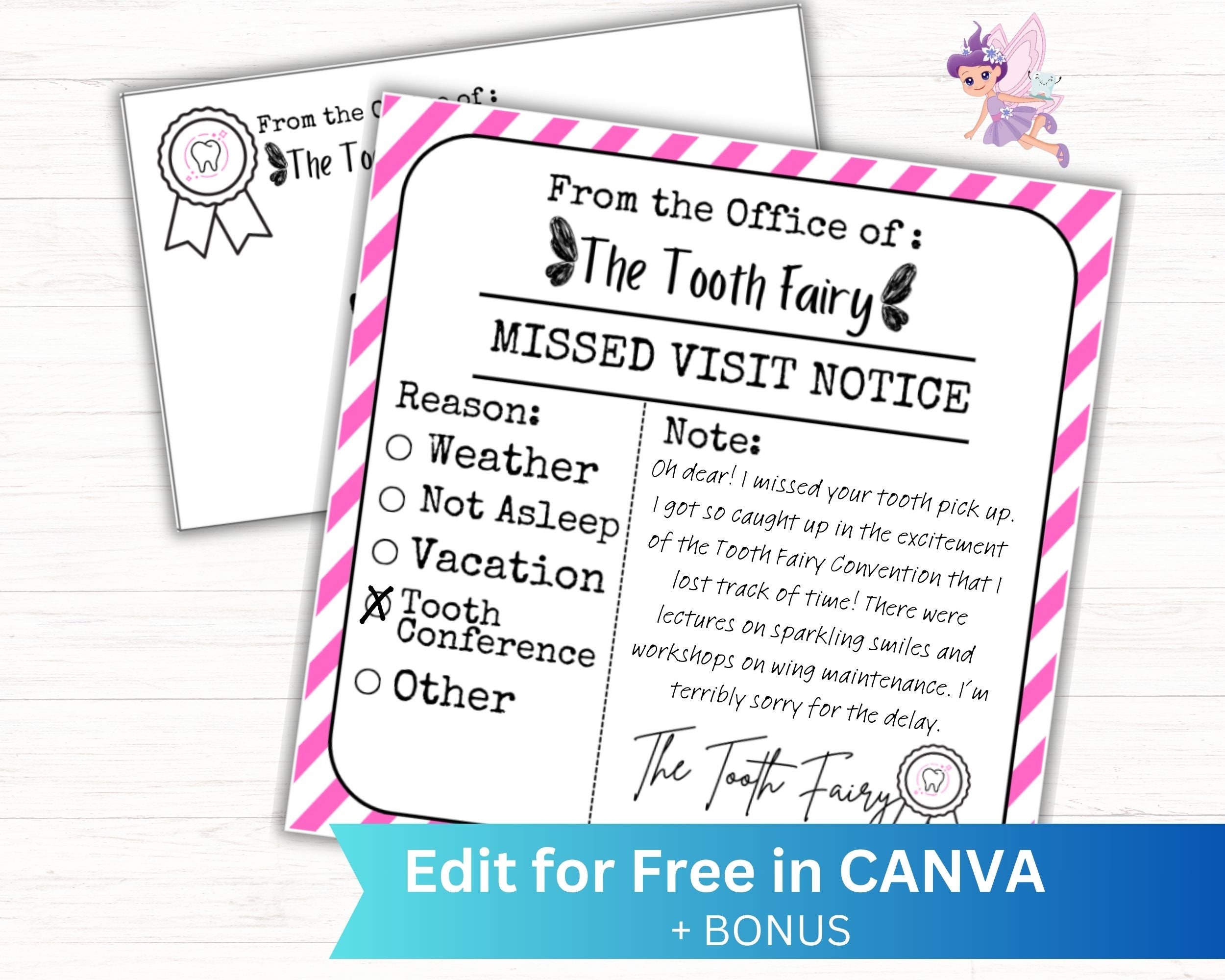 Editable Tooth Fairy Apology Letter, Tooth Fairy Forgot to Come Note ...