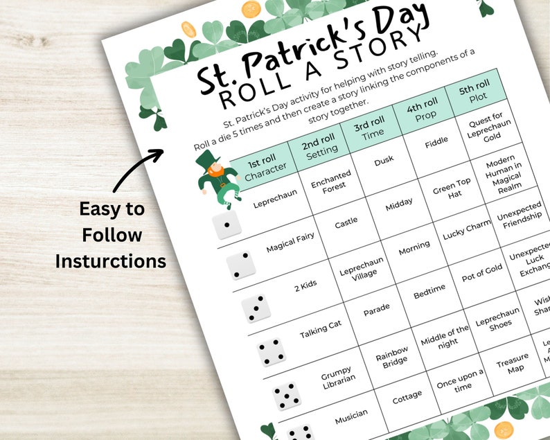 St Patrick's Day Roll a Story, Leprechaun Writing Activity, Classroom ...