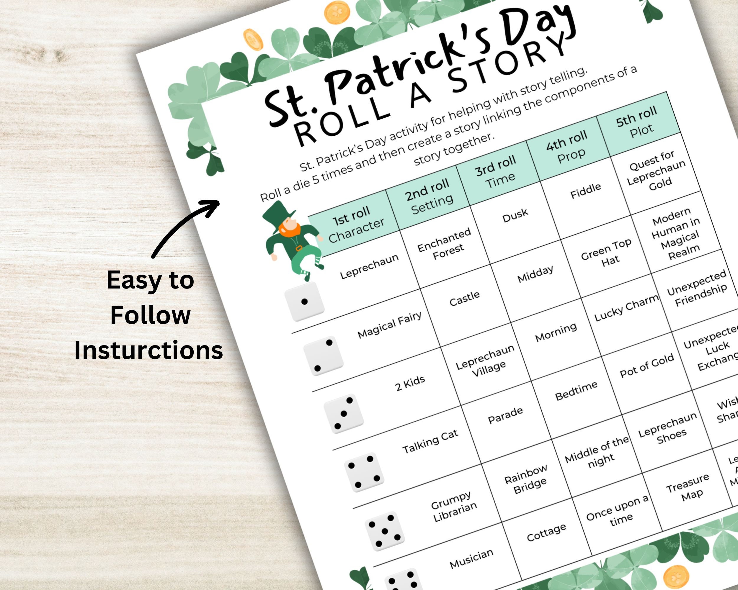 St Patrick's Day Roll a Story, Leprechaun Writing Activity, Classroom ...