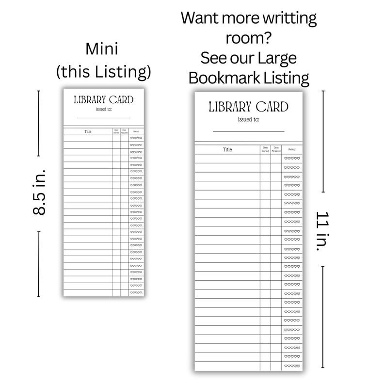 Library Card Bookmark Reading Tracker Smaller Version, Printable ...