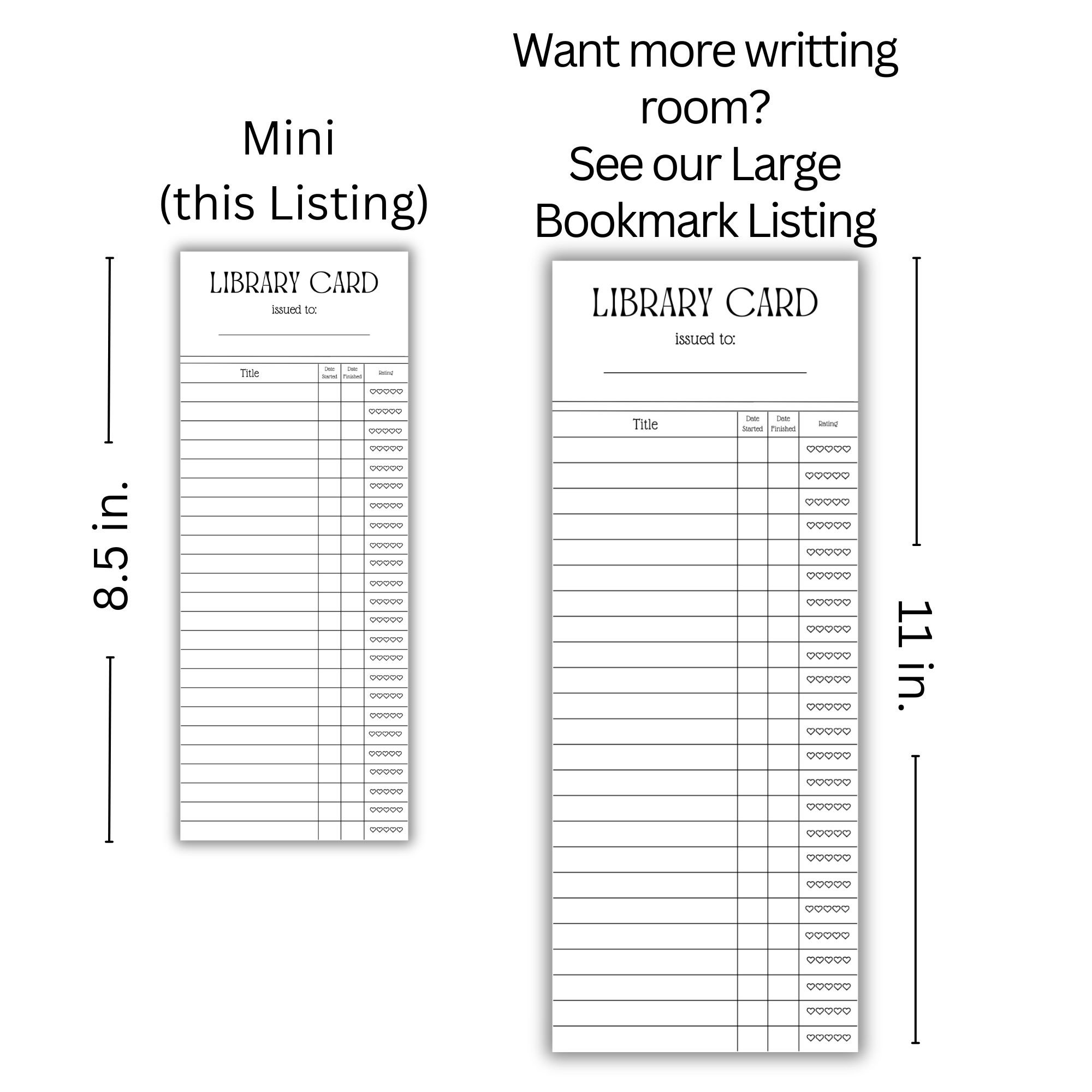 Library Card Bookmark Reading Tracker Smaller Version, Printable ...