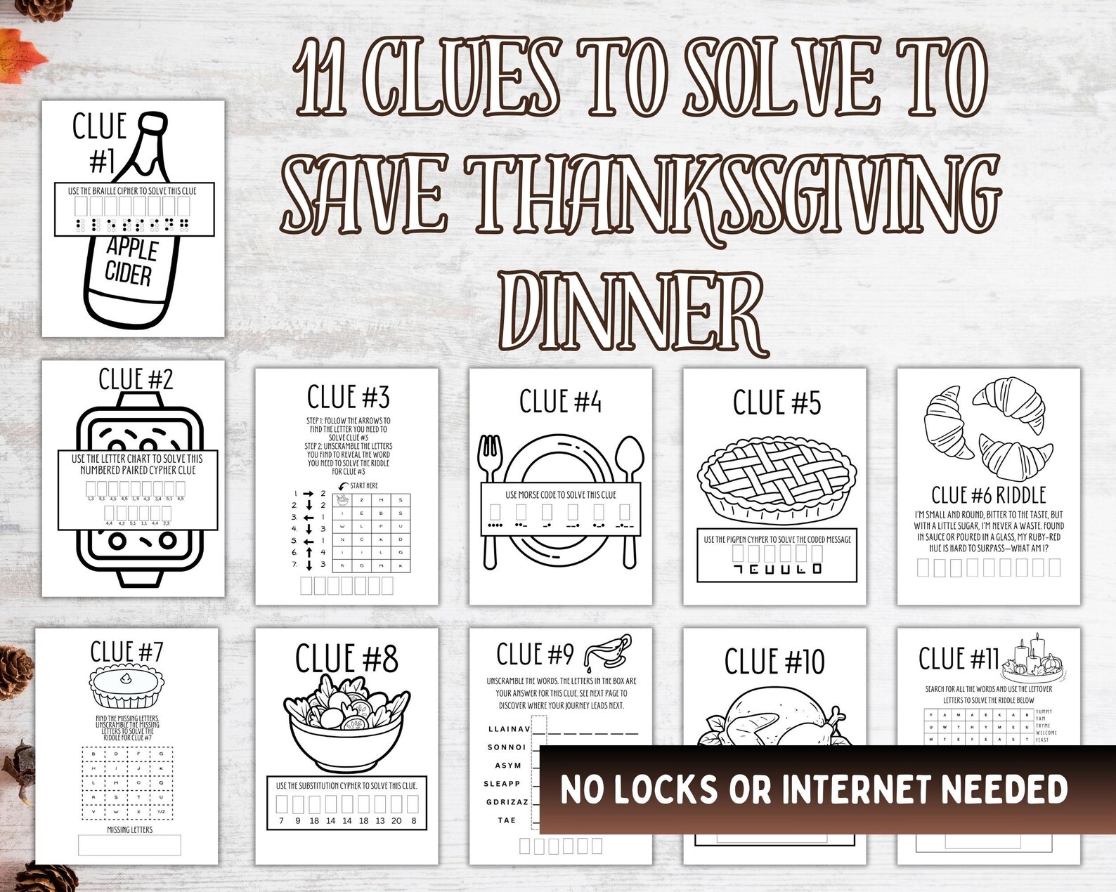 Printable Escape Room Kit, Thanksgiving Escape Room Party Game for ...