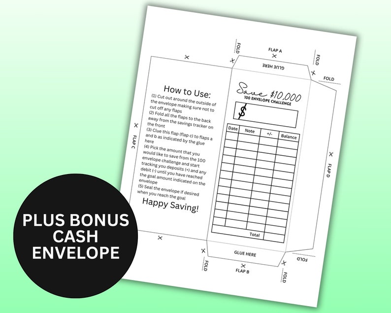 10K Savings Challenge 100 Envelope Printable, 10000 Savings Challenge ...
